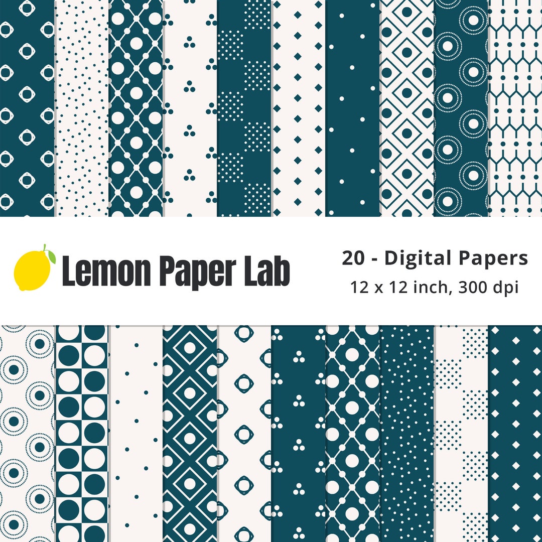 Teal Polka Dot Digital Paper, Teal Blue & Beige Geometric Pattern, Teal ...