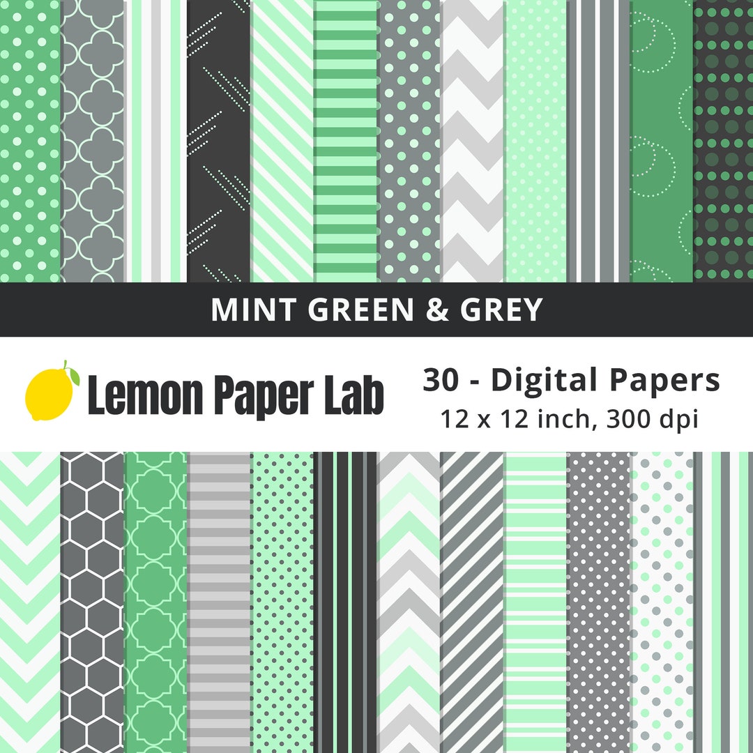 Mint Green and Grey Digital Paper - Etsy