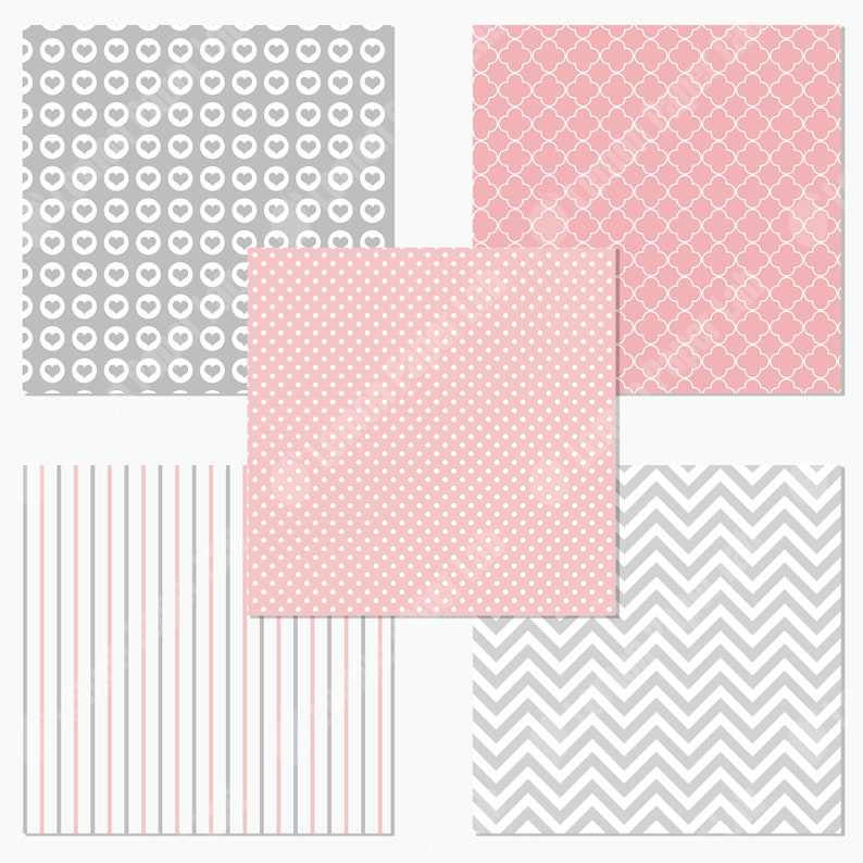 Pink and Grey Digital Scrapbook Paper - Etsy