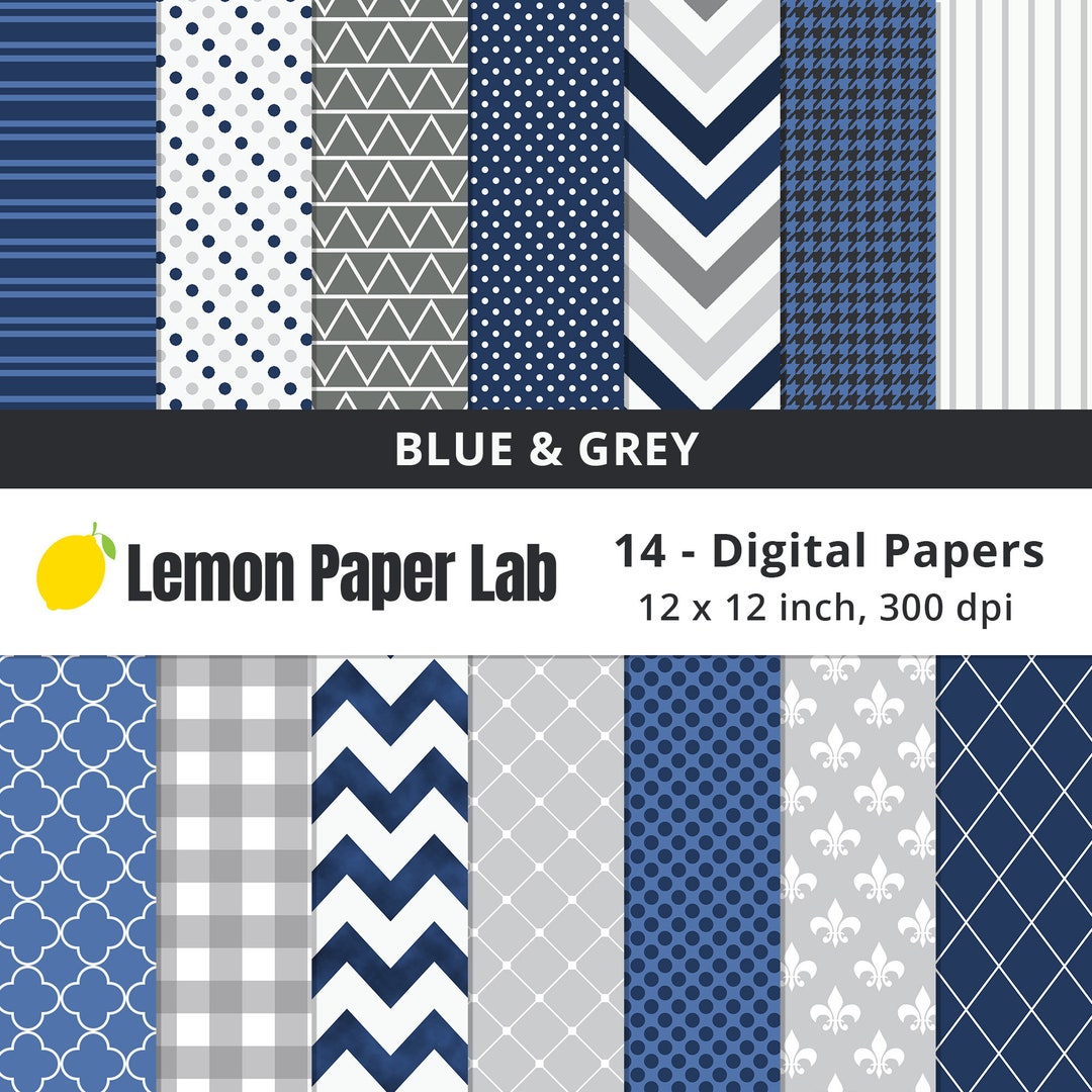 Blue and Grey Digital Paper for Scrapbooking - Etsy