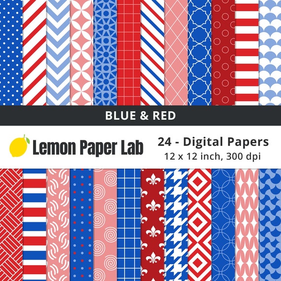 Blue and Red Digital Scrapbook Paper With Commercial Use | Etsy