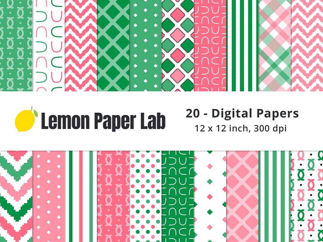 Pink & Green Background, Watermelon Paper, Pink Pattern, Green Digital ...