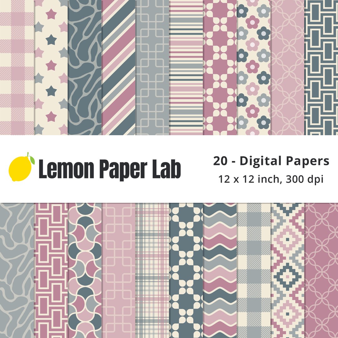 Pink and Gray Digital Paper, Geometric Pattern Seamless, Blue Grey ...