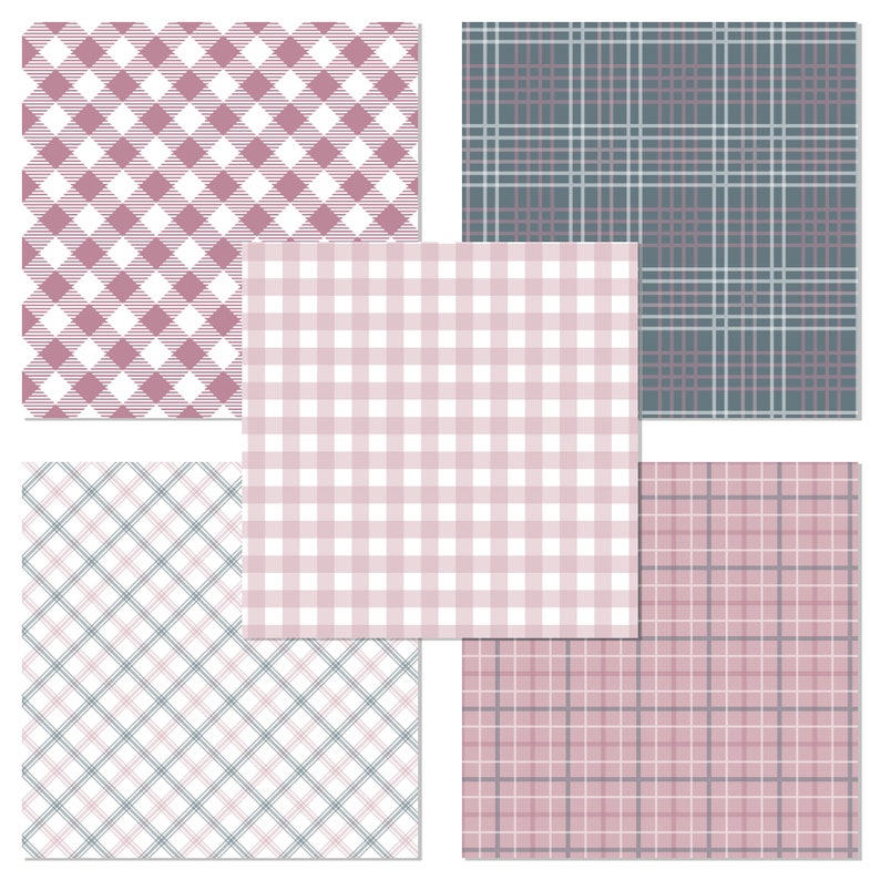 Pink & Grey Plaid Digital Paper, Pink Plaid Patterns, Plaid Seamless ...