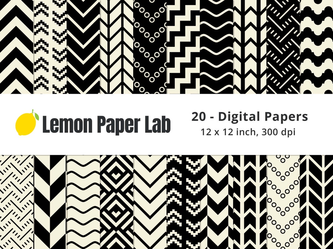 Black and off White Digital Paper, Black and Cream Patterns, Black ...