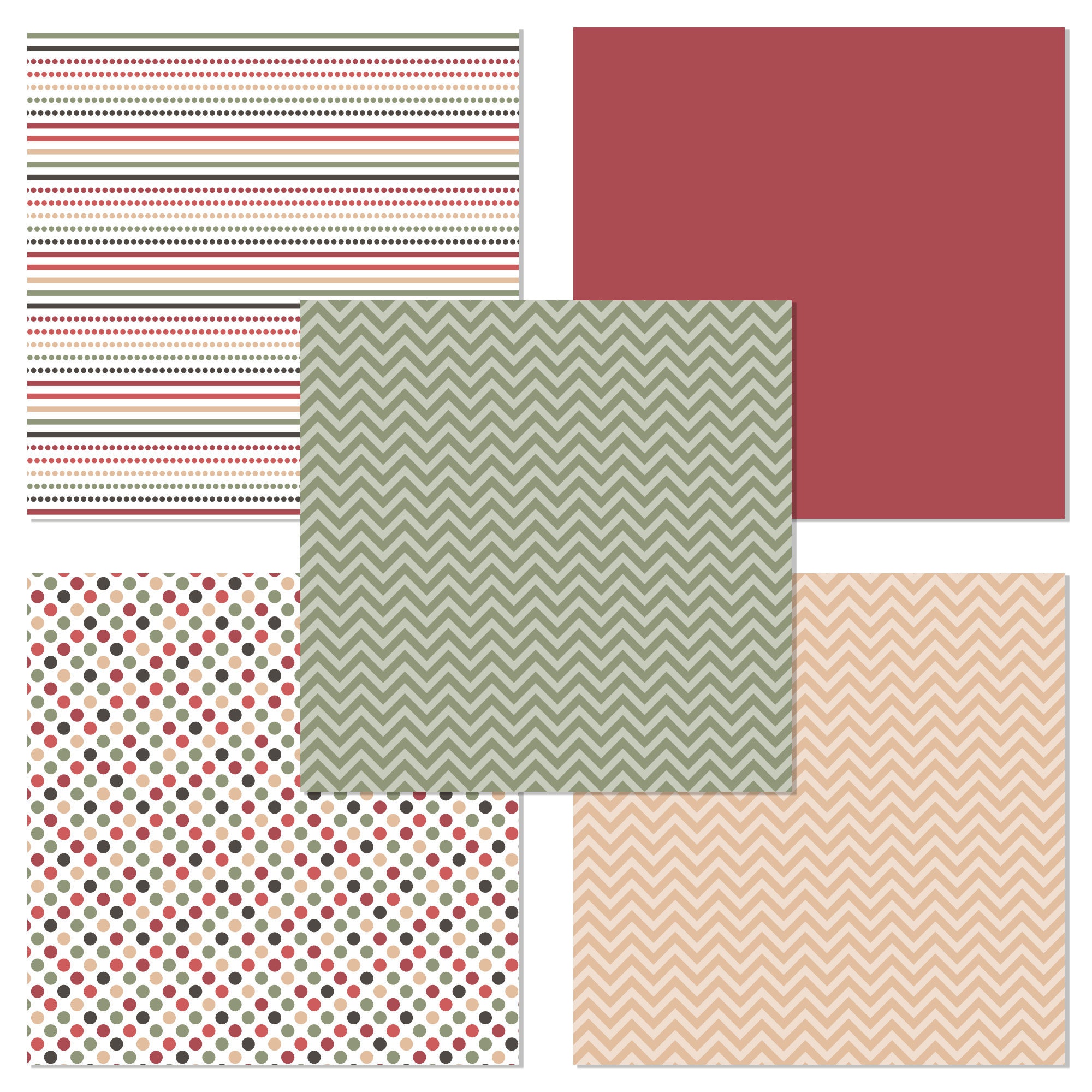 Red and Green Digital Backgrounds, Christmas Digital Paper, Stripe ...