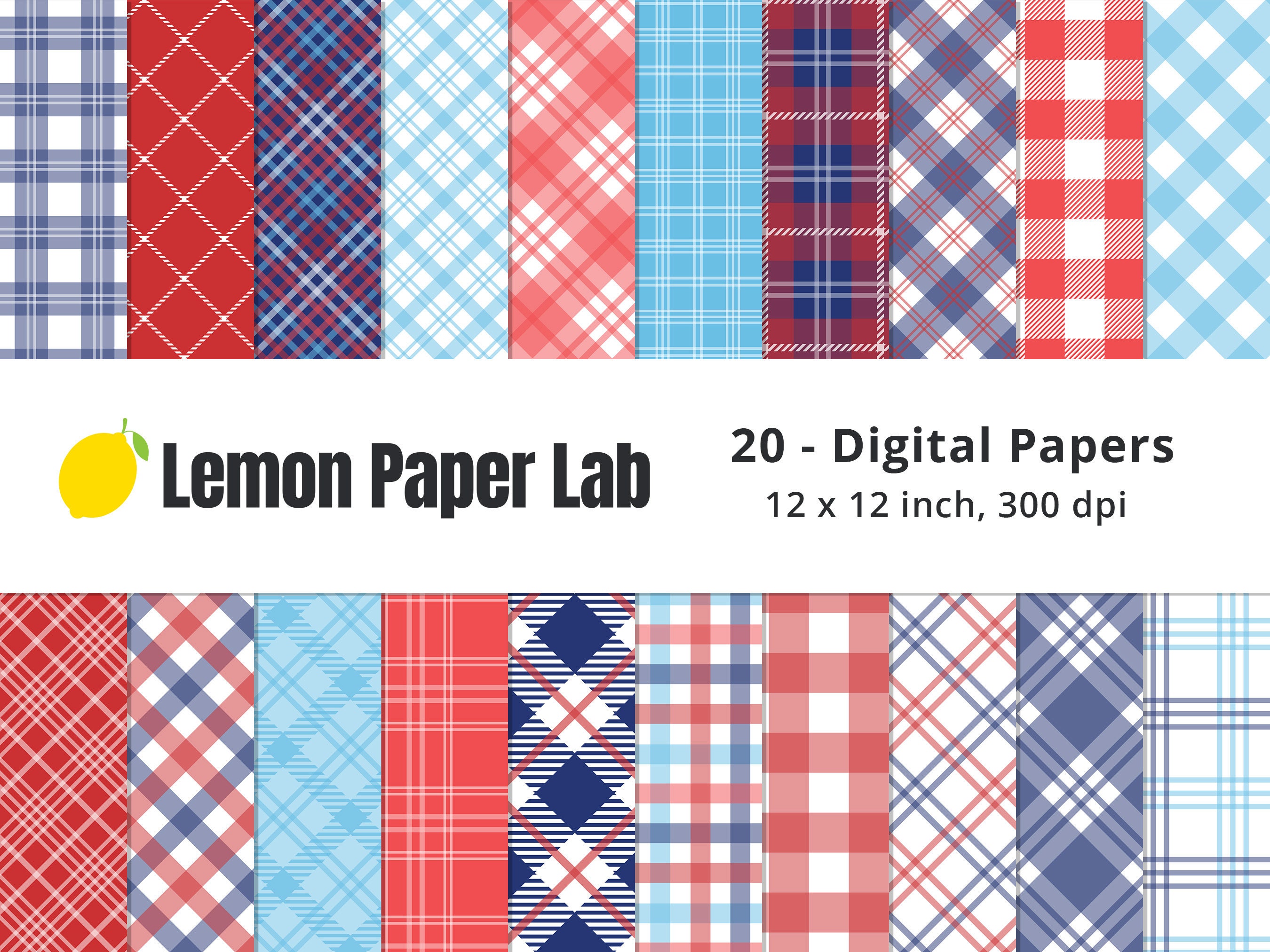 4th of July Plaid Digital Paper Patterns and Backgrounds for ...