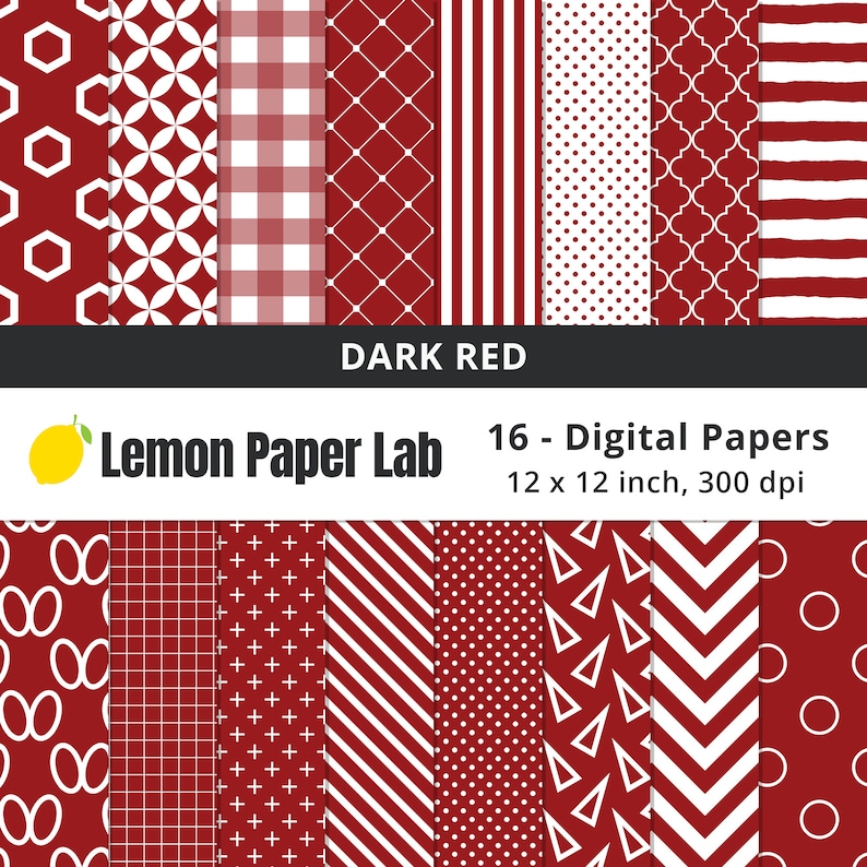Dark Red Digital Paper Pack for Scrapbooking - Etsy