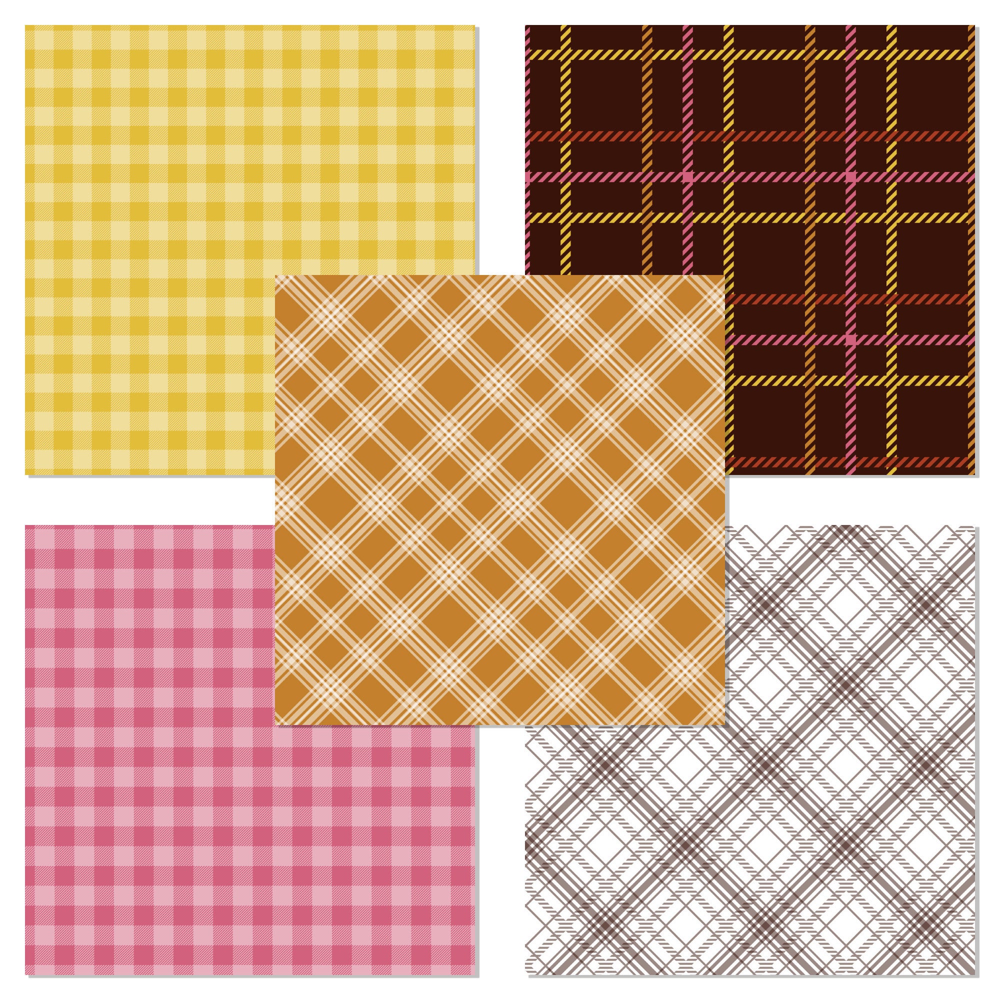 Autumn Plaid Digital Paper, Pink, Yellow, Red, Brown & Gold Plaid ...