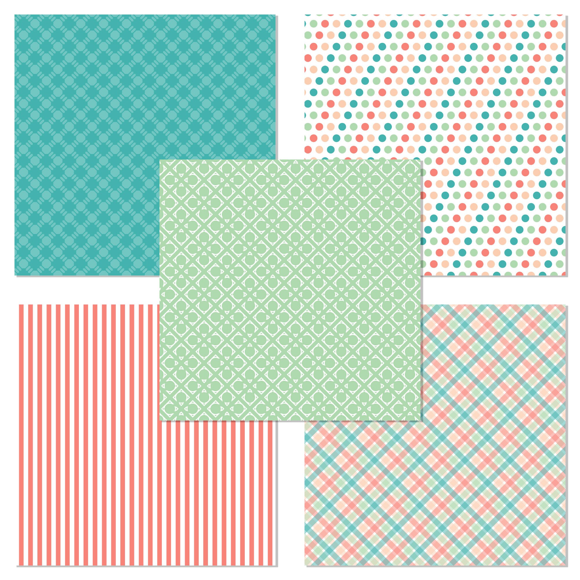 Coral & Teal Digital Paper, Seamless Pattern, Digital Backgrounds ...