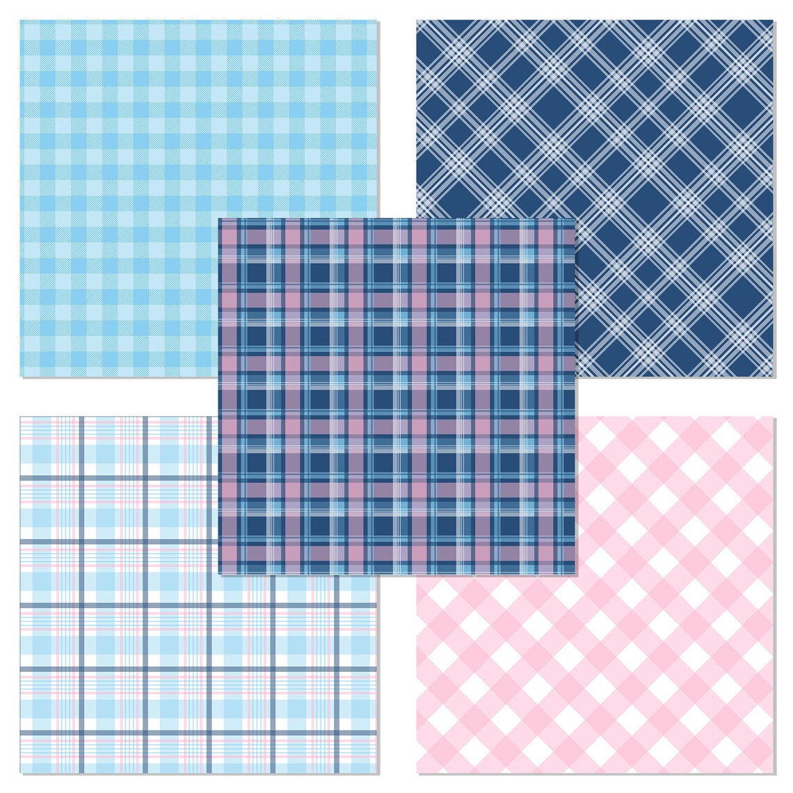 Navy & Pink Plaid Digital Paper, Pink Plaid Seamless File, Blue Plaid ...
