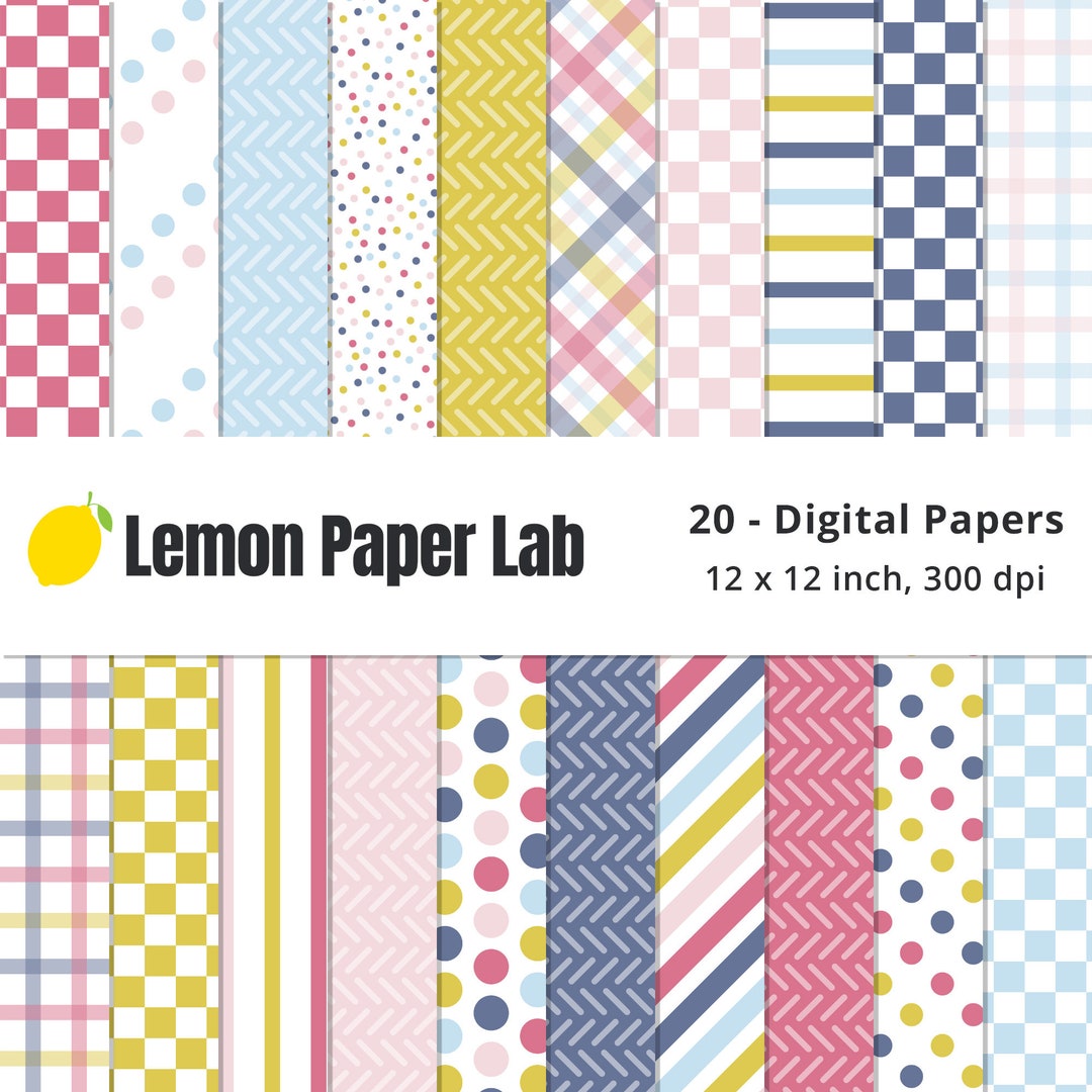 Checkered Digital Paper, Pink, Blue, Purple and Yellow Patterns ...