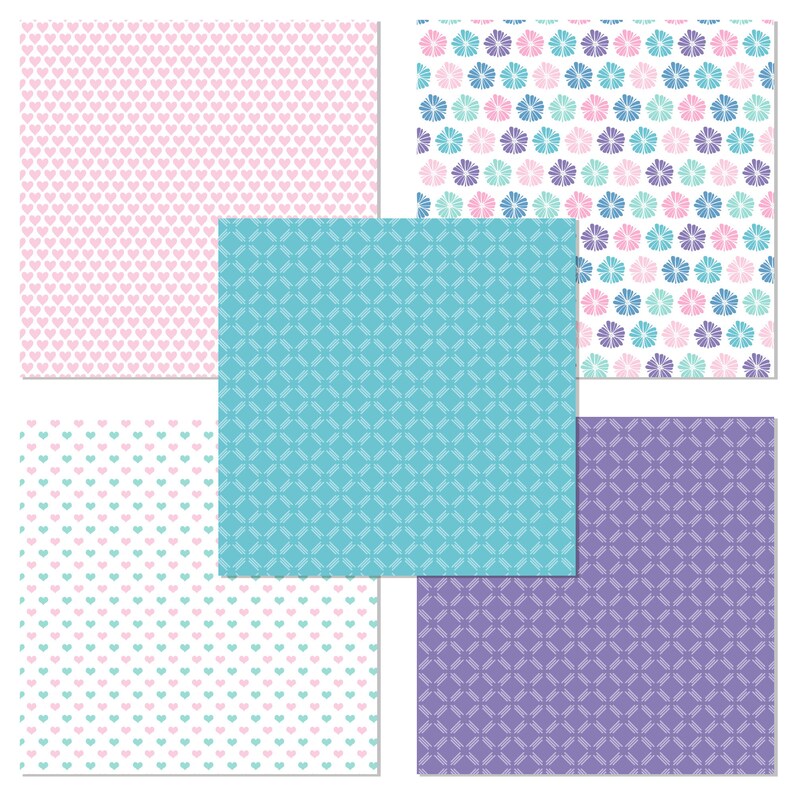 Geometric Pastel Digital Paper, Pink, Light Pink, Purple, Teal, Mint ...