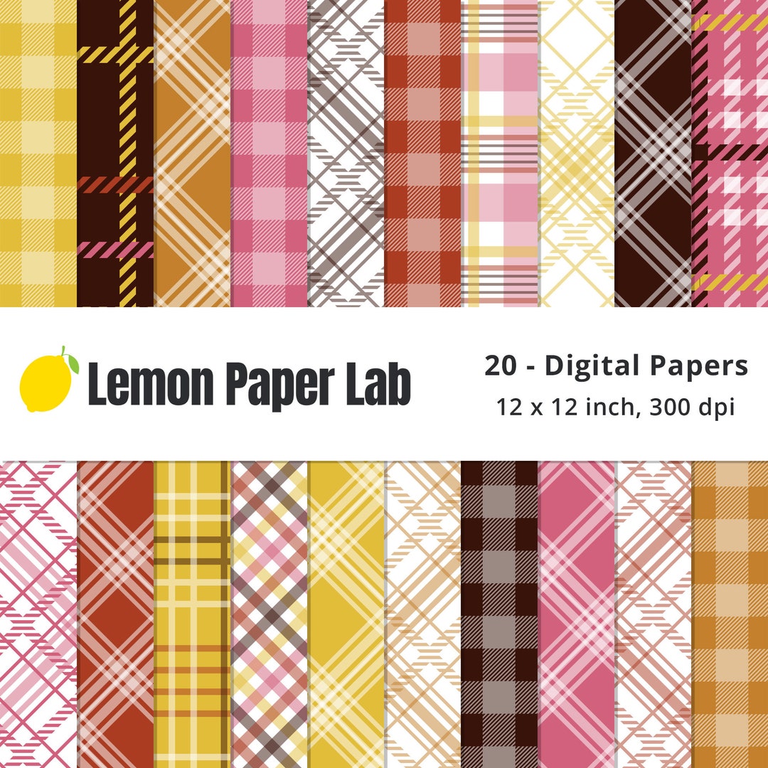 Autumn Plaid Digital Paper, Pink, Yellow, Red, Brown & Gold Plaid ...