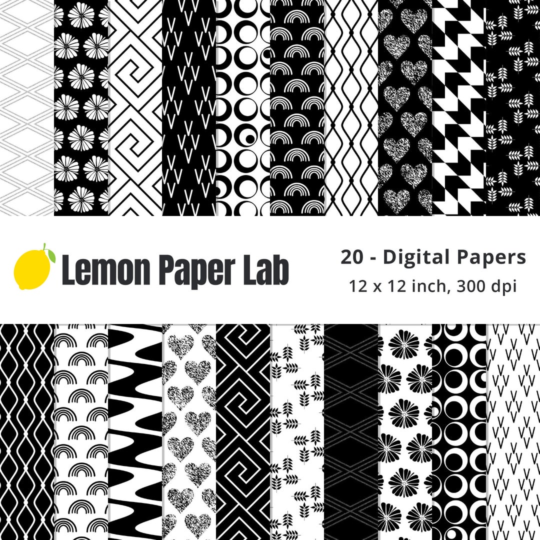 Black & White Digital Paper, Digital Backgrounds, Modern, Abstract ...