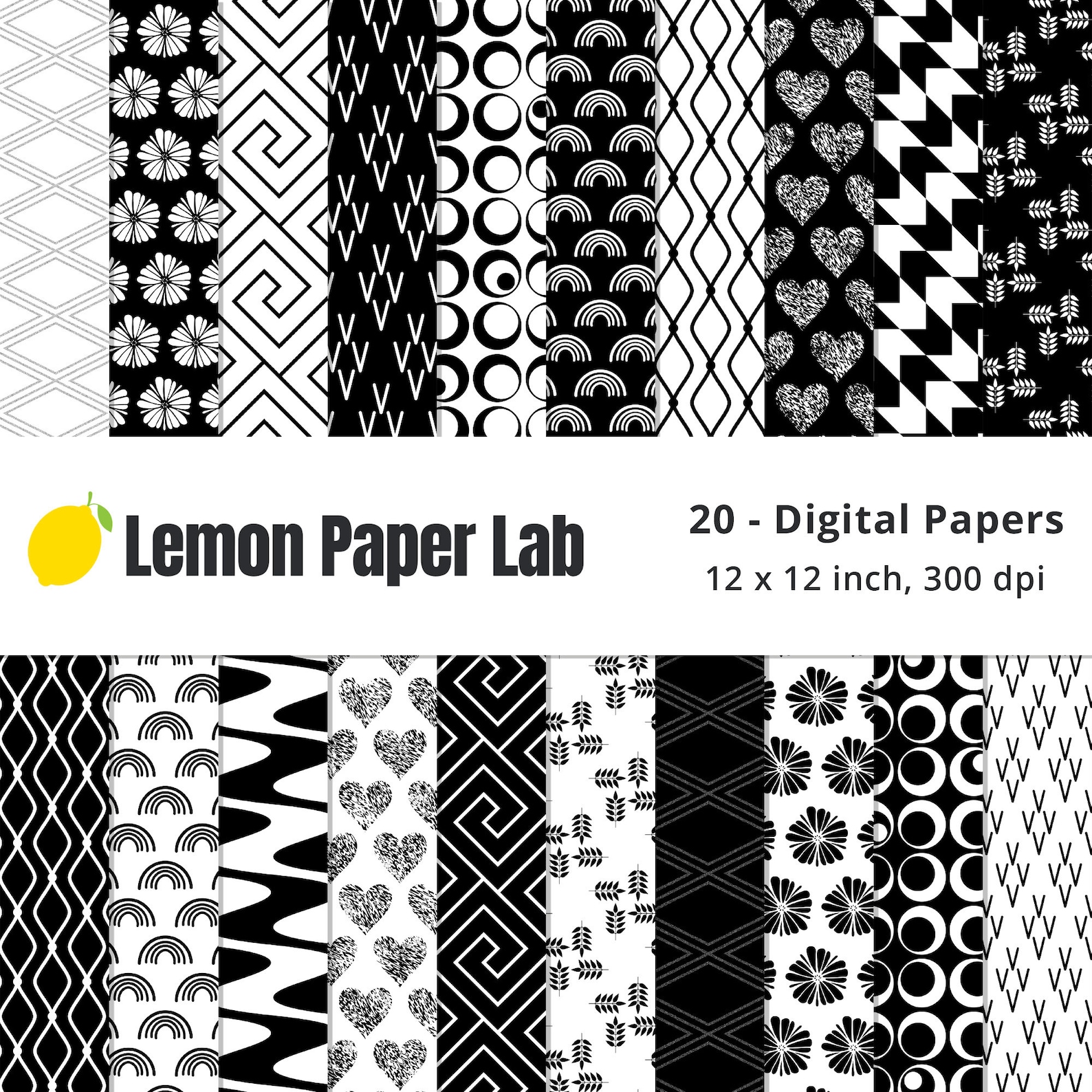 Black & White Digital Paper Digital Backgrounds Modern - Etsy