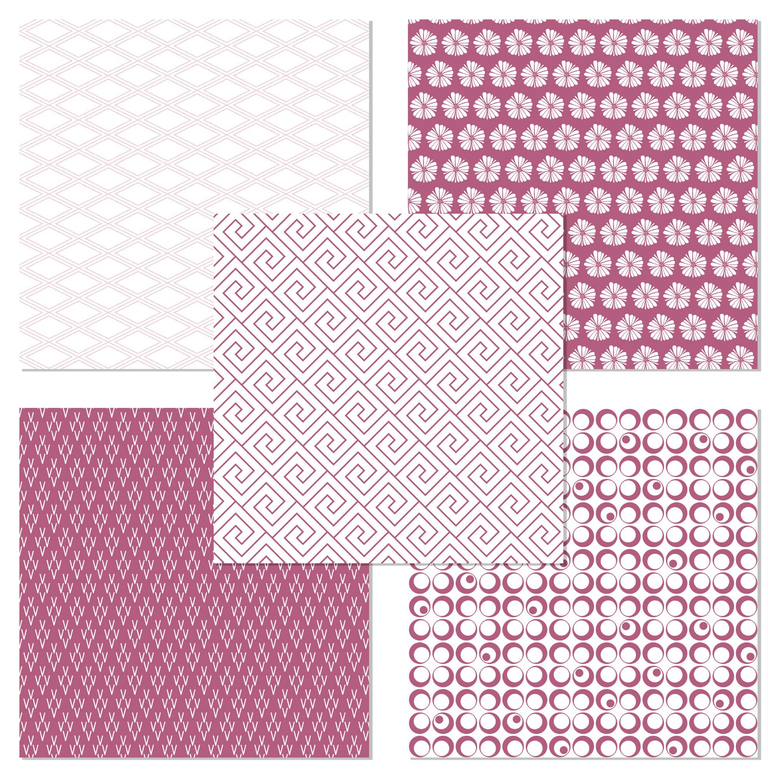 Geometric Digital Paper, Purple Background, Red & White Papers ...