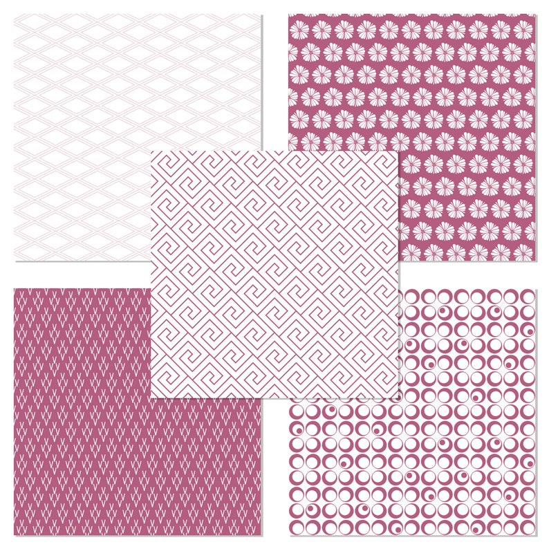 Geometric Digital Paper, Purple Background, Red & White Papers ...