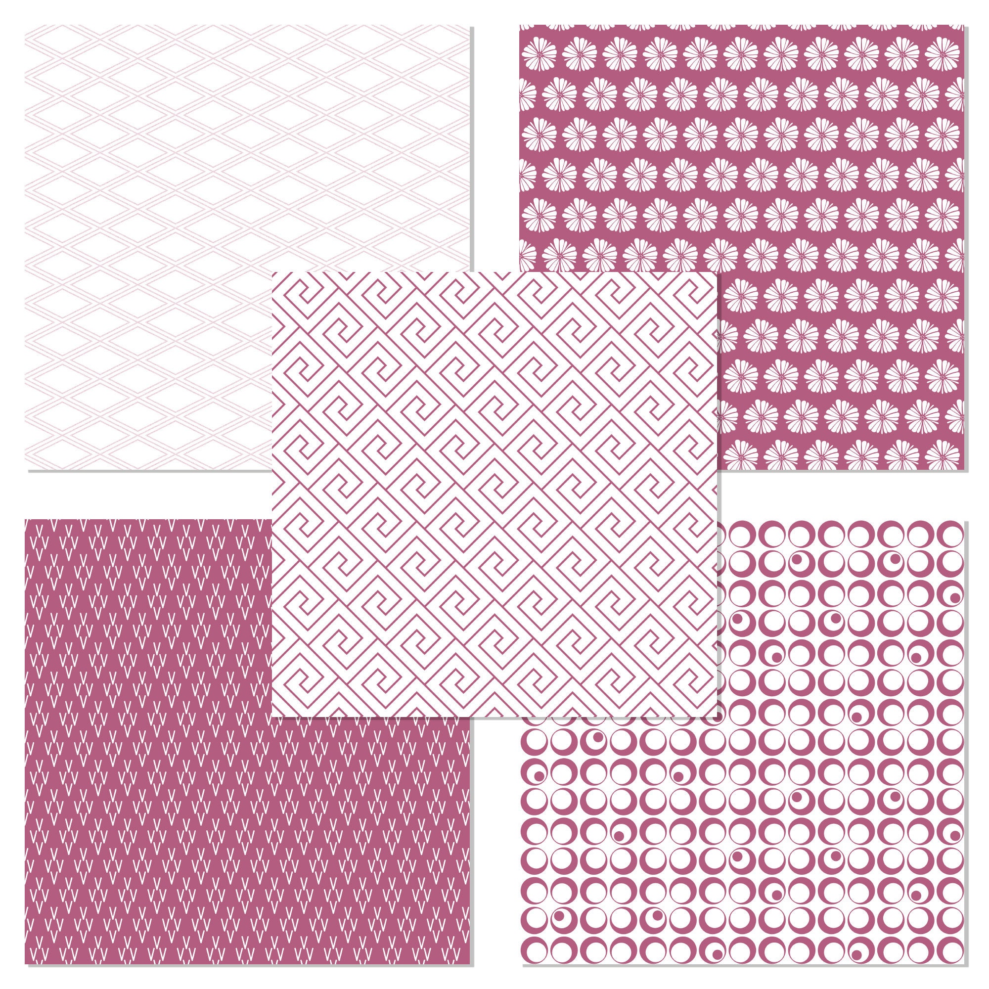Geometric Digital Paper, Purple Background, Red & White Papers ...