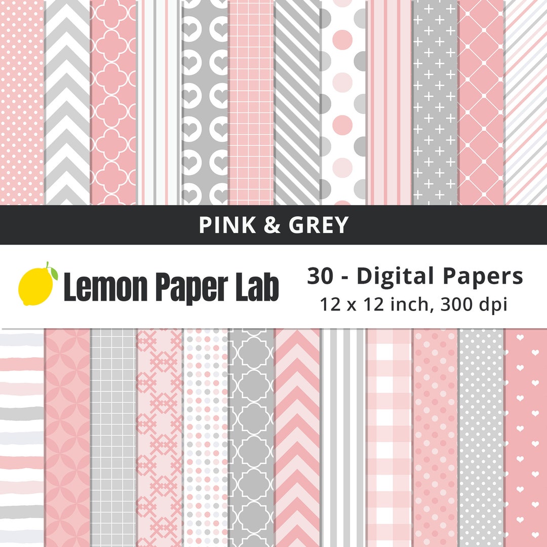 Pink and Grey Digital Scrapbook Paper - Etsy
