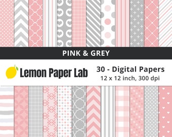 Light Pink and Light Gray Digital Paper Baby Shower Scrapbook - Etsy