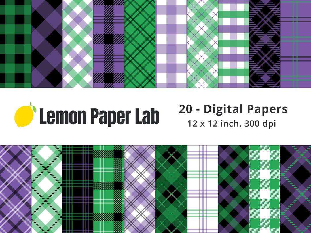 Seamless Halloween Plaid Digital Paper, Purple Plaid Background, Green ...