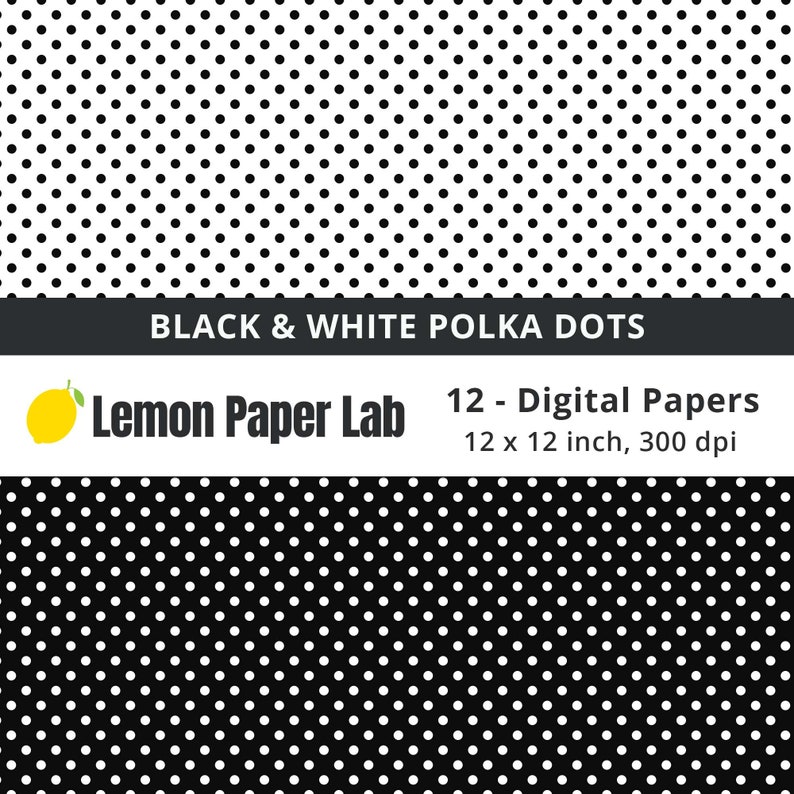 Black & White Polka Dots Digital Paper for Scrapbooking, Card Making ...