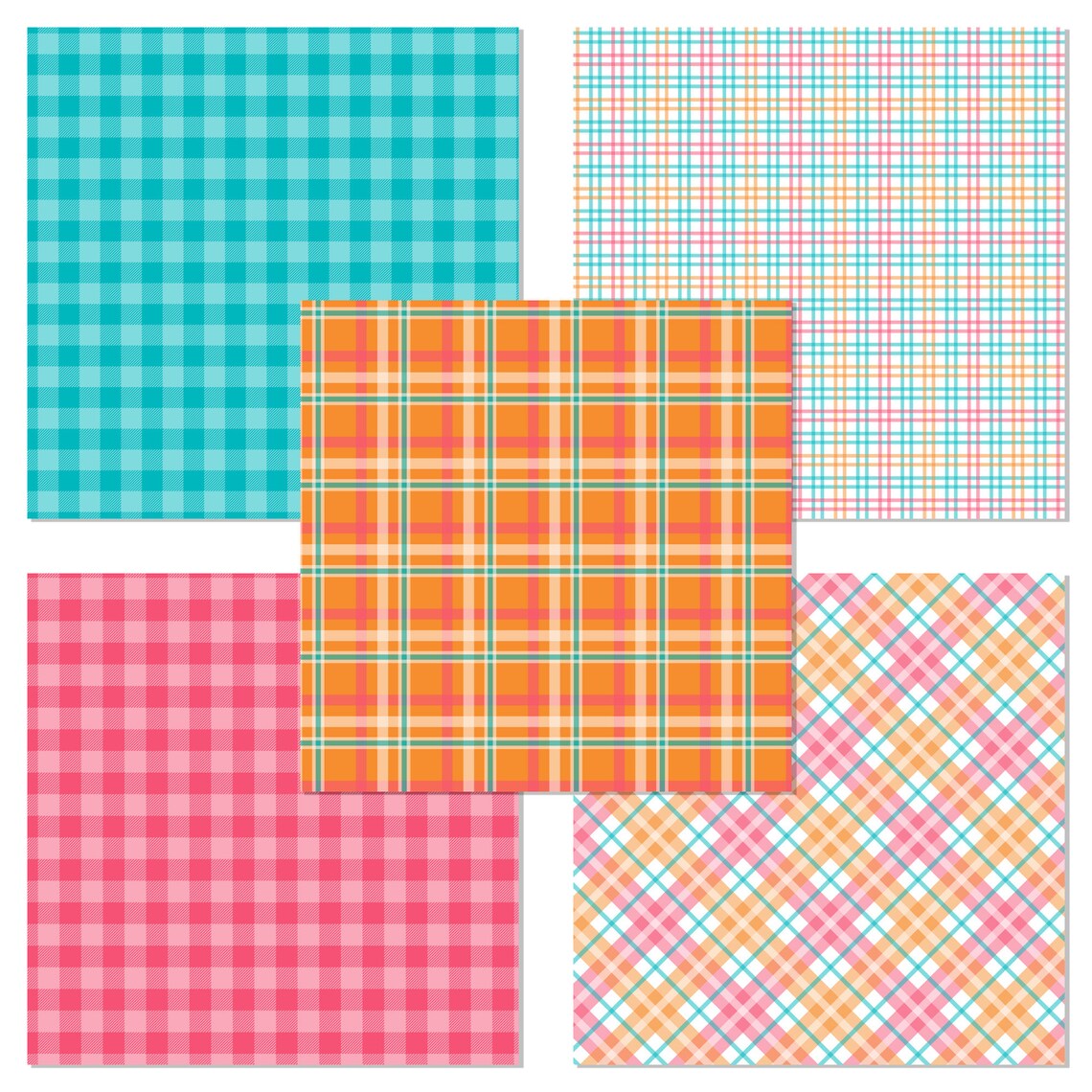 Summer Plaid Digital Paper Red Orange Turquoise and White - Etsy