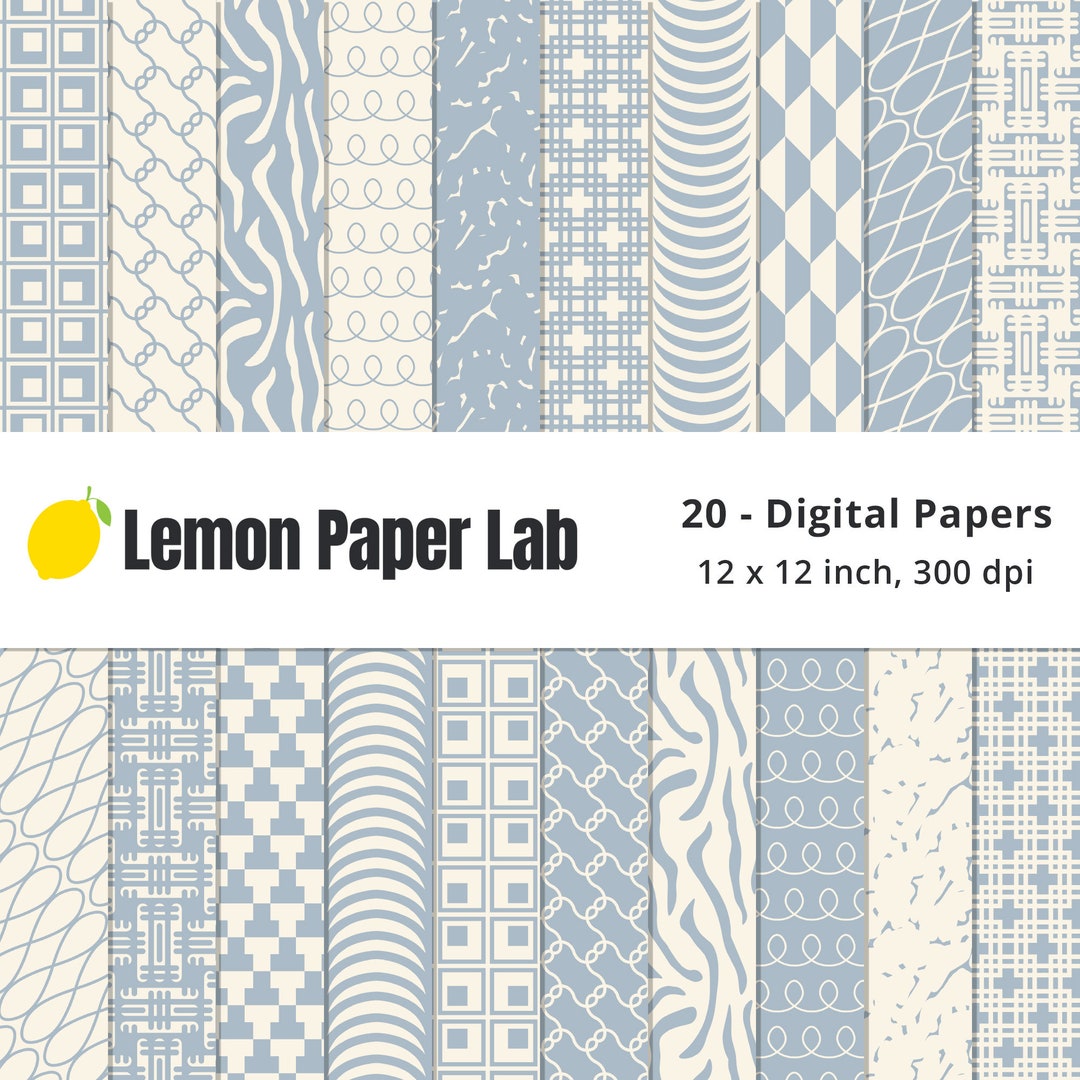 Blue and Beige Digital Papers, Muted Blue Geometric Patterns, Seamless ...