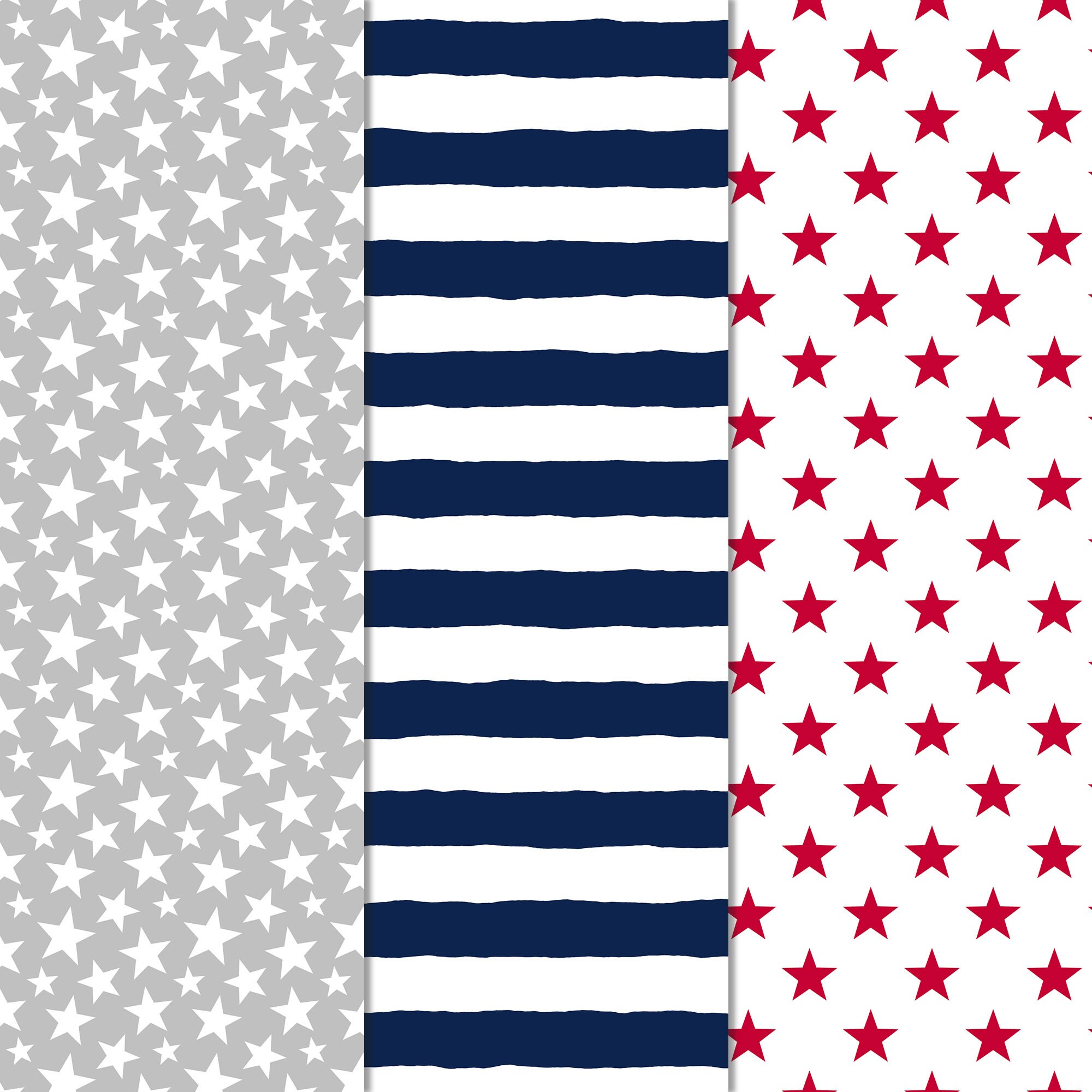 4th of July Digital Paper Red, White and Blue Stars, Seamless Patterns ...