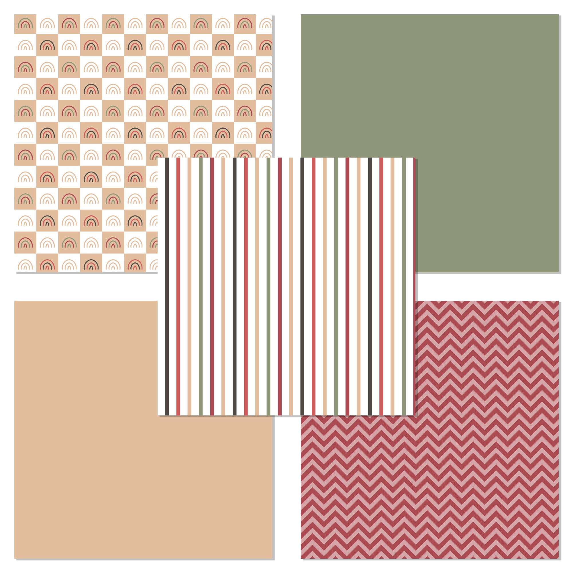 Red and Green Digital Backgrounds, Christmas Digital Paper, Stripe ...