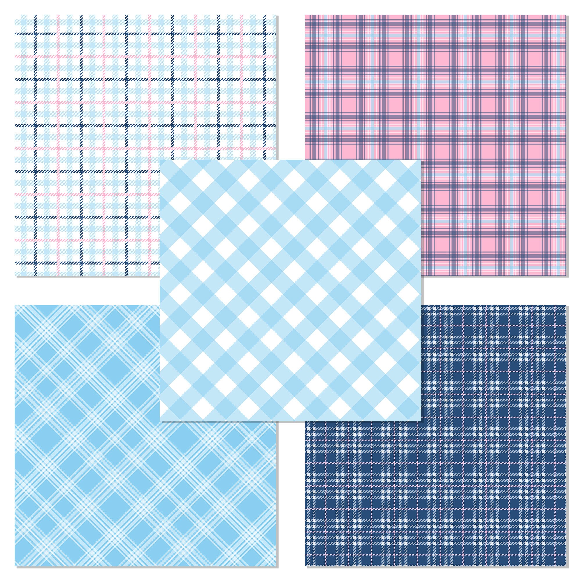 Navy & Pink Plaid Digital Paper, Pink Plaid Seamless File, Blue Plaid ...