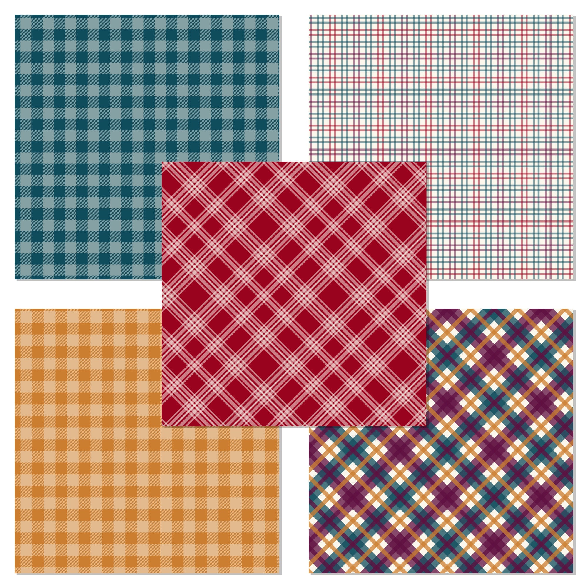 Autumn Plaid, Seamless Plaid Pattern, Fall Digital Paper, Red, Purple ...