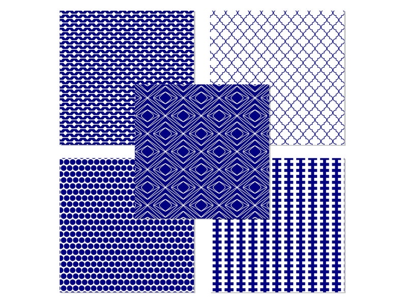 Navy Blue and White Digital Papers, Pinstripe, Houndstooth, Stripes ...