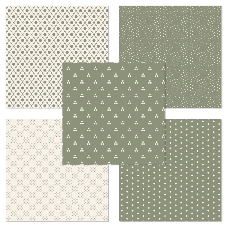 Olive Green Digital Paper, Green and Beige Polka Dot Pattern, Olive and ...