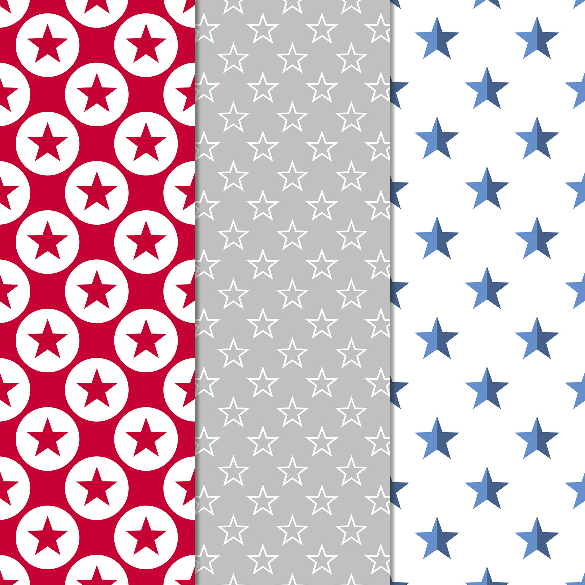 4th of July Digital Paper Red, White and Blue Stars, Seamless Patterns ...