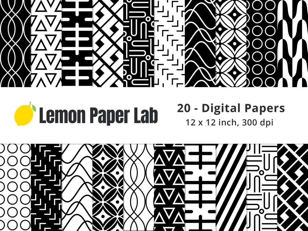Black and White Geometric Digital Paper Patterns and - Etsy