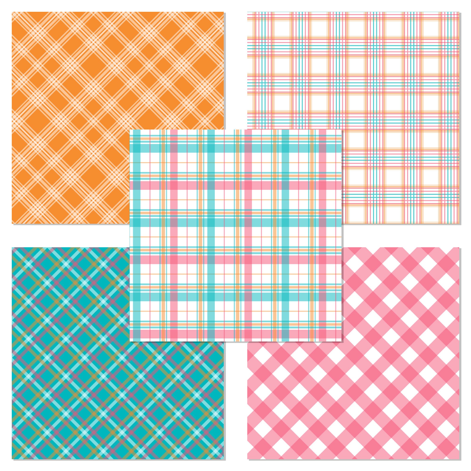 Summer Plaid Digital Paper Red Orange Turquoise and White - Etsy