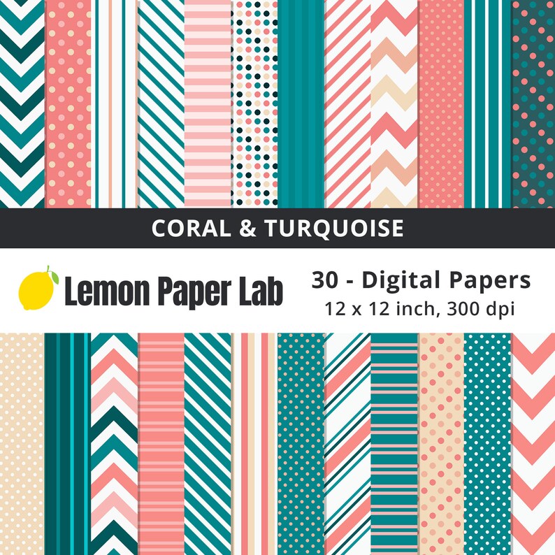 Coral and Turquoise Digital Paper, Cardstock Texture, Seamless Pattern ...