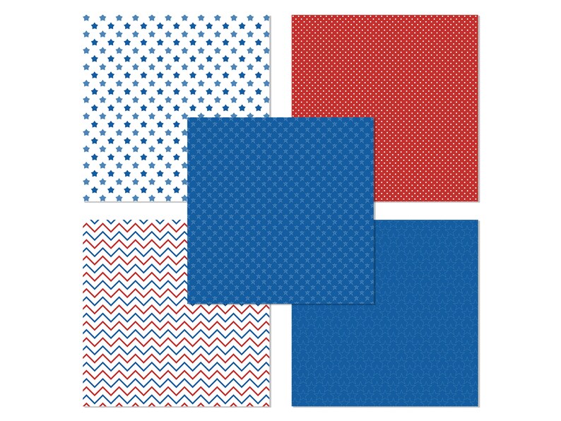 Red, White, Blue 4th of July Digital Scrapbook Paper Patterns and ...