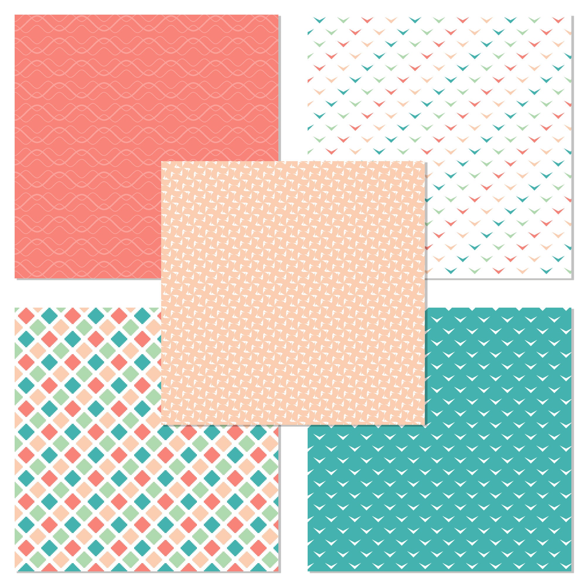 Coral & Teal Digital Paper, Seamless Pattern, Digital Backgrounds ...