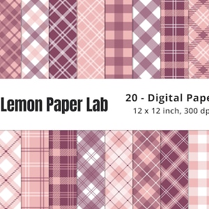 Plaid Digital Paper, Plum Background, Pink Plaid Paper, Printable ...