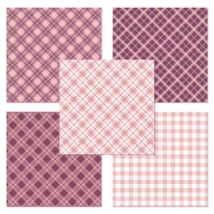 Plaid Digital Paper, Plum Background, Pink Plaid Paper, Printable ...