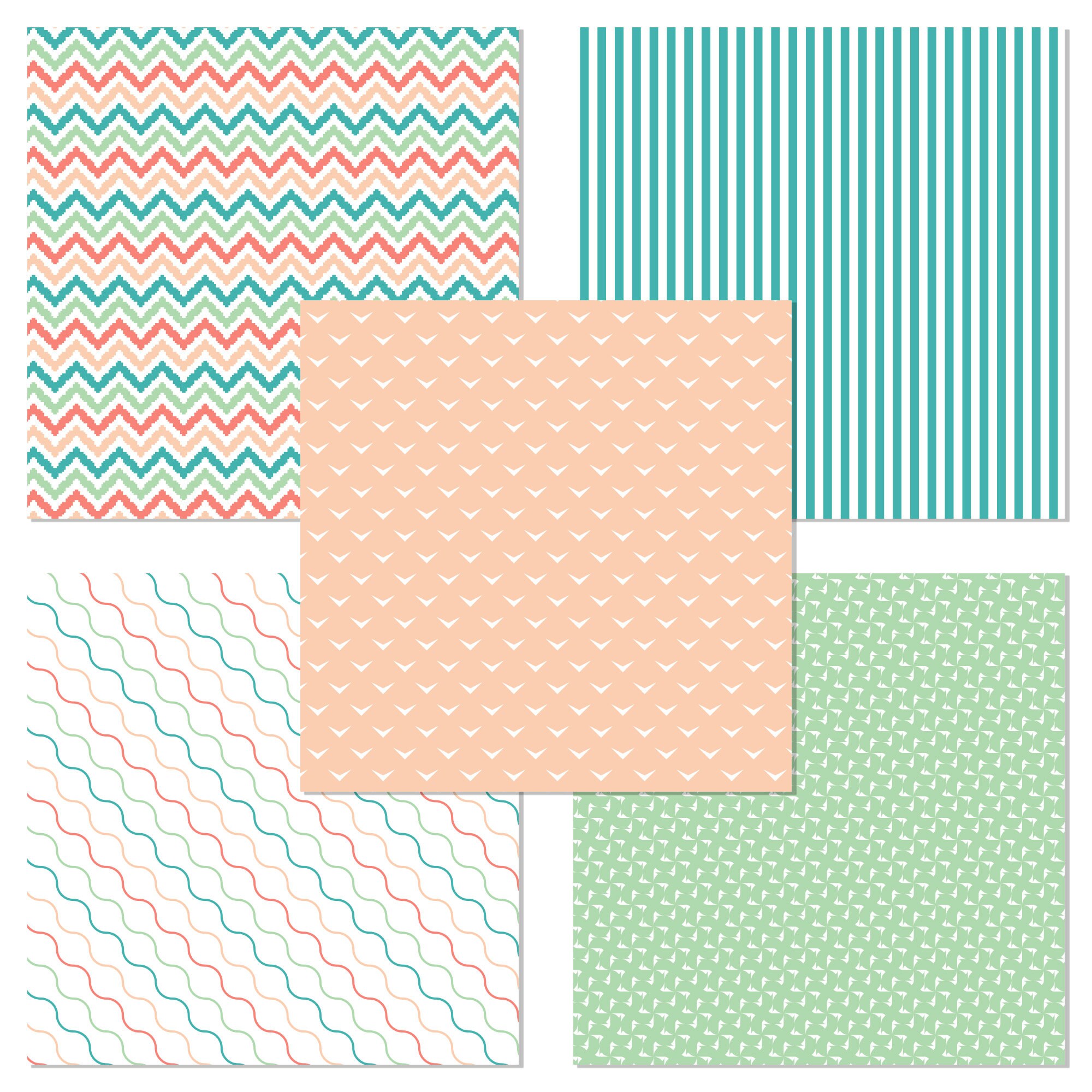 Coral & Teal Digital Paper, Seamless Pattern, Digital Backgrounds ...
