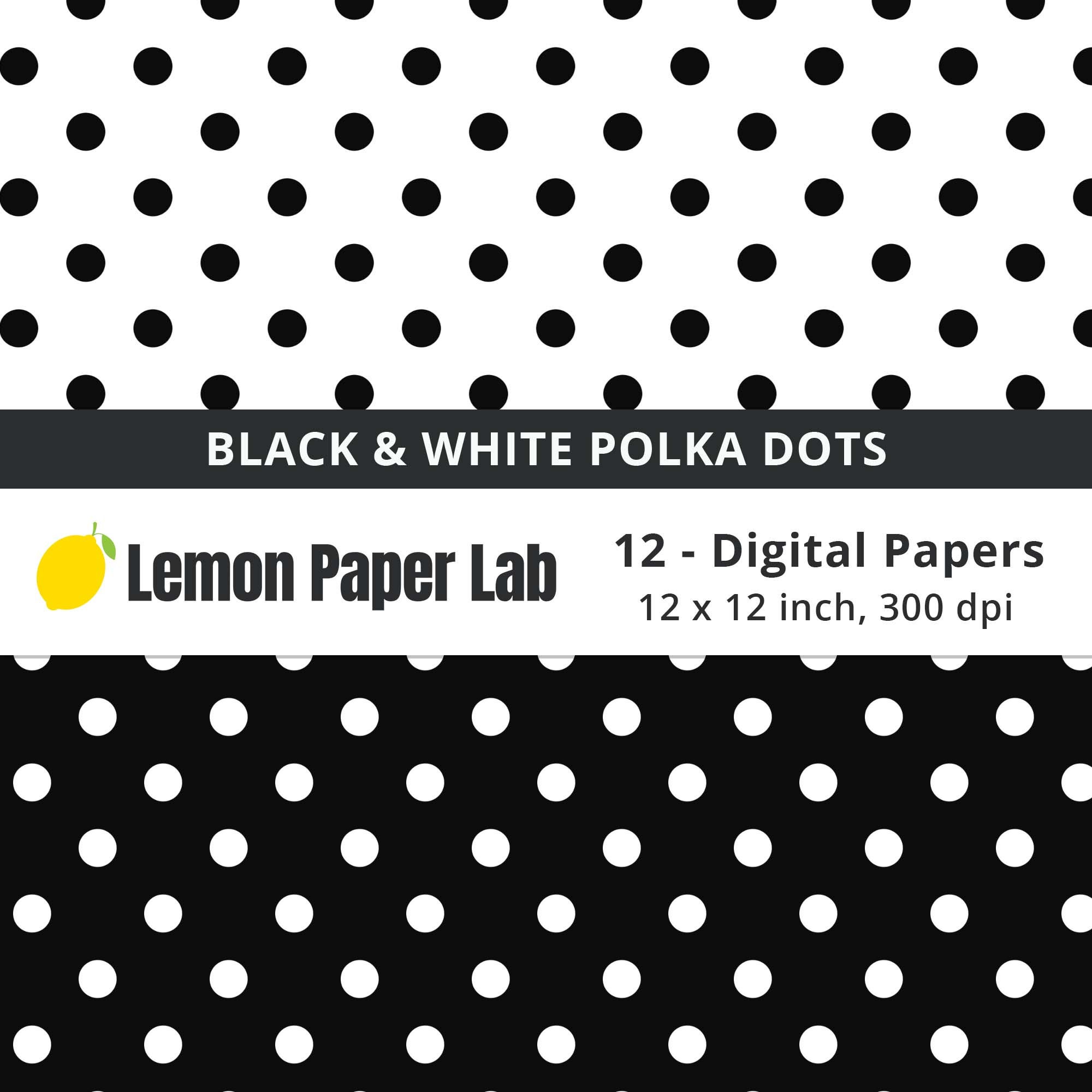 Black & White Polka Dots Digital Paper for Scrapbooking, Card Making ...