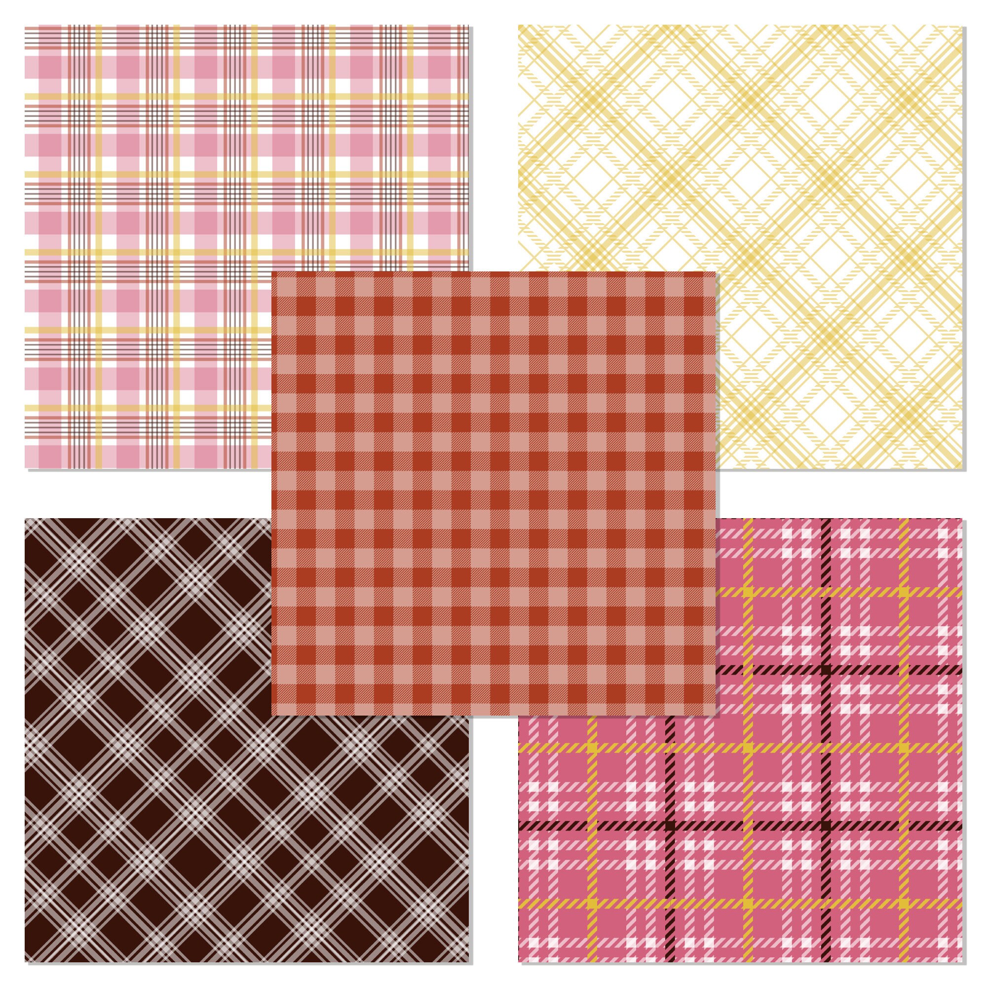 Autumn Plaid Digital Paper, Pink, Yellow, Red, Brown & Gold Plaid ...
