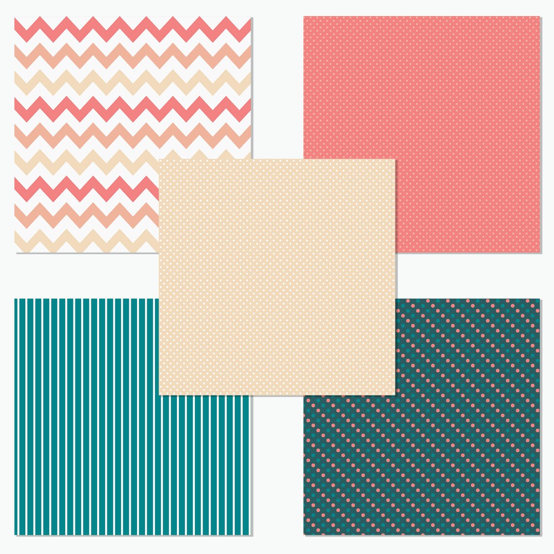 Coral and Turquoise Digital Paper, Cardstock Texture, Seamless Pattern ...