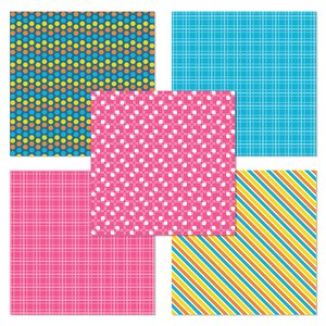Bright Summer Patterns, Pink Digital Paper, Blue Background, Orange ...