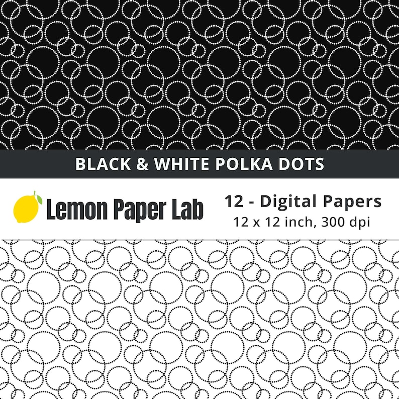 Black & White Polka Dots Digital Paper for Scrapbooking, Card Making ...