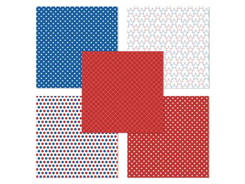 Red, White, Blue 4th of July Digital Scrapbook Paper Patterns and ...